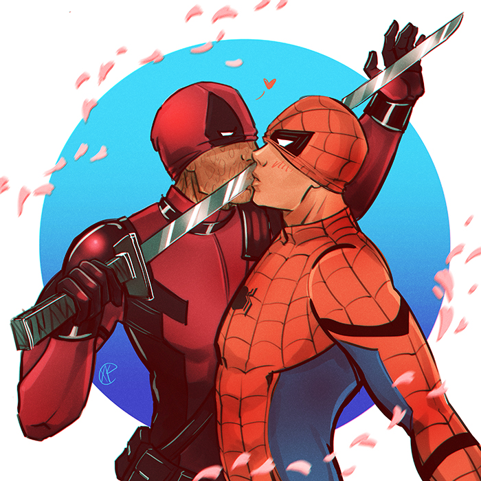 Deadpool X Spiderman Kiss