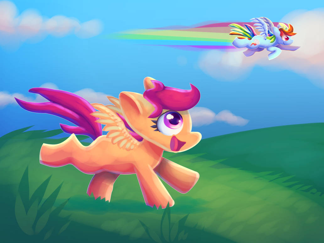 Scootaloo And Rainbow Dash By Crazygreenfluff On Deviantart