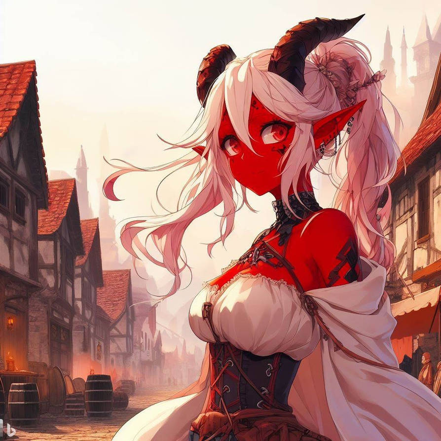 Tiefling Girl In The Medieval Town By Psevdokkz On Deviantart