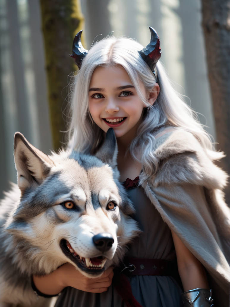 A Cute Demon Girl And A Giant Wolf By Albedobond On Deviantart