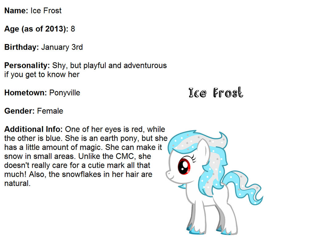 Mlp Oc Ice Frost By Mysecretlife11 On Deviantart