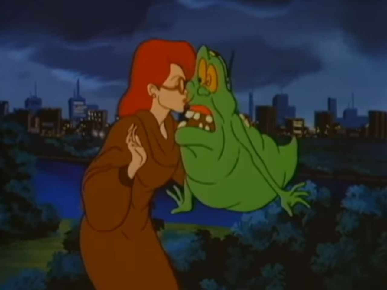 Janine Kisses Slimer On The Cheek By Allythegreat1 On Deviantart
