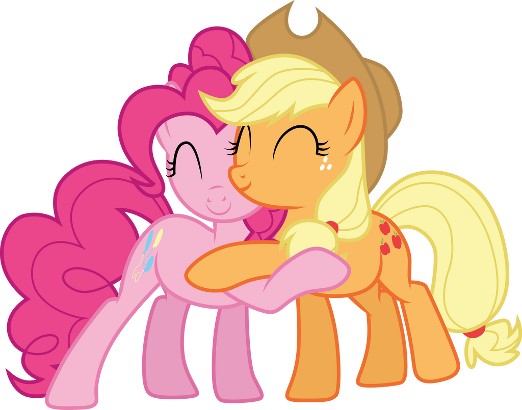 Applejack And Pinkie Pie Hug By Cloudyglow On Deviantart