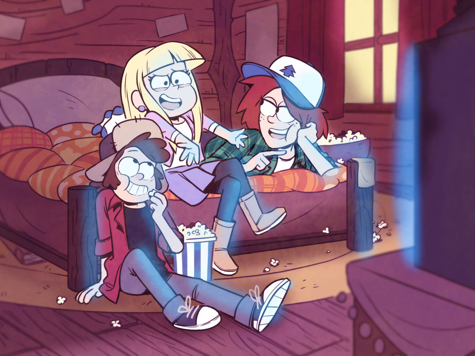 Dipper Pacifica And Wendy Movie Night By Spiralwarior101 On Deviantart