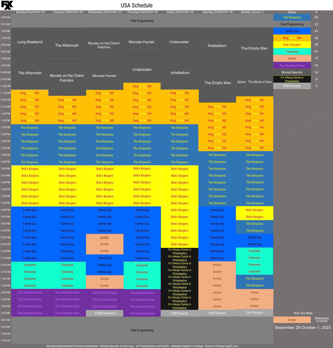 FXX Schedule For Sep 25 Oct 1 2023 By Chris Toons2009 On DeviantArt fxx-schedule-for-sep-25-oct-1-2023-by-chris-toons2009-on-deviantart