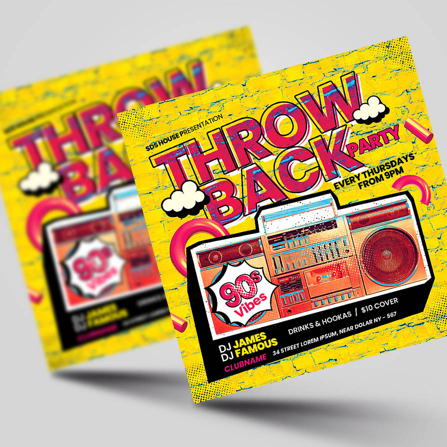 Retro 90s Party Flyer Template Psd By Satgur On Deviantart