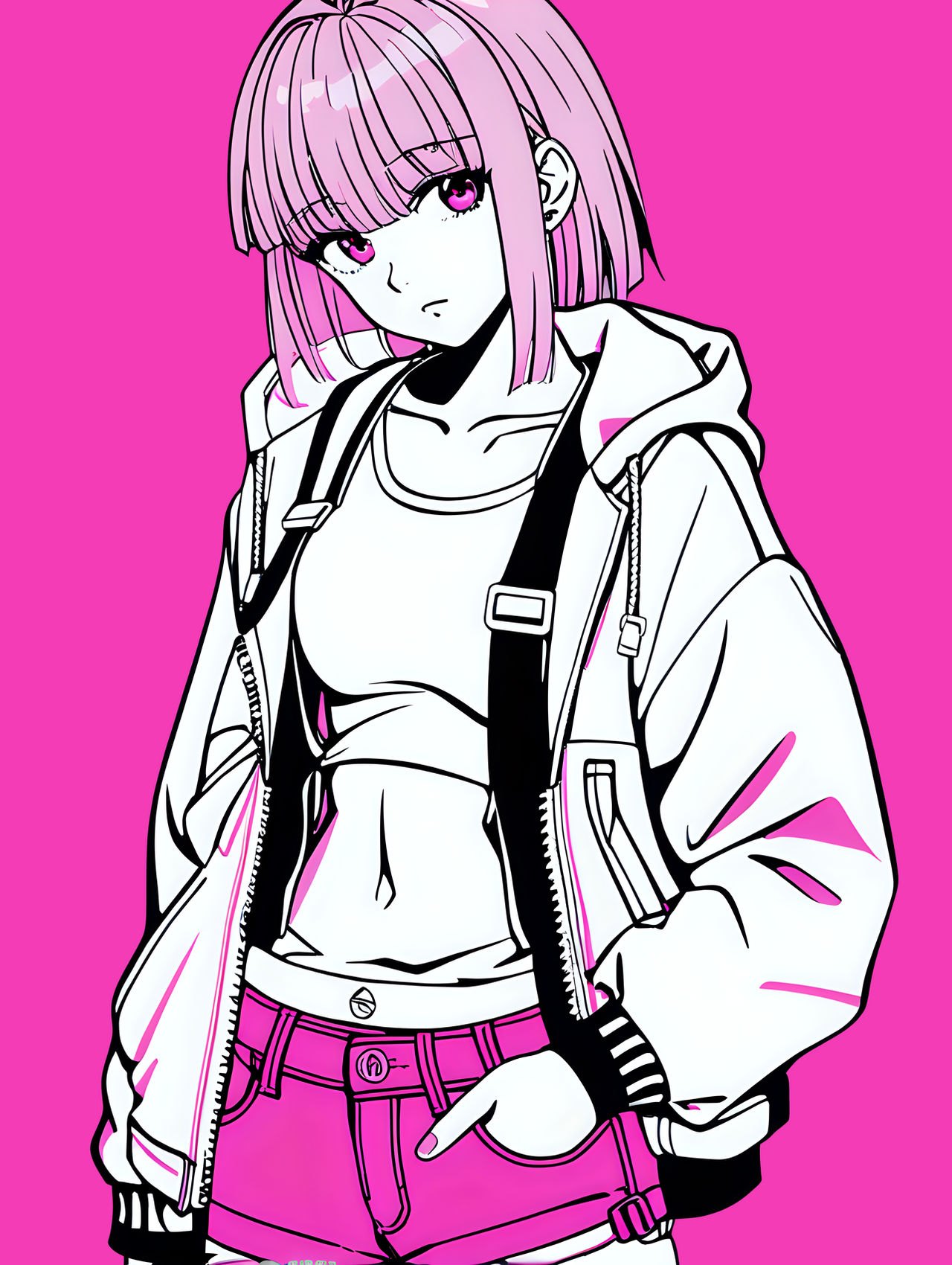 Hot Pink Anime Girl In Jacket And Suspenders By Hypermythx On Deviantart