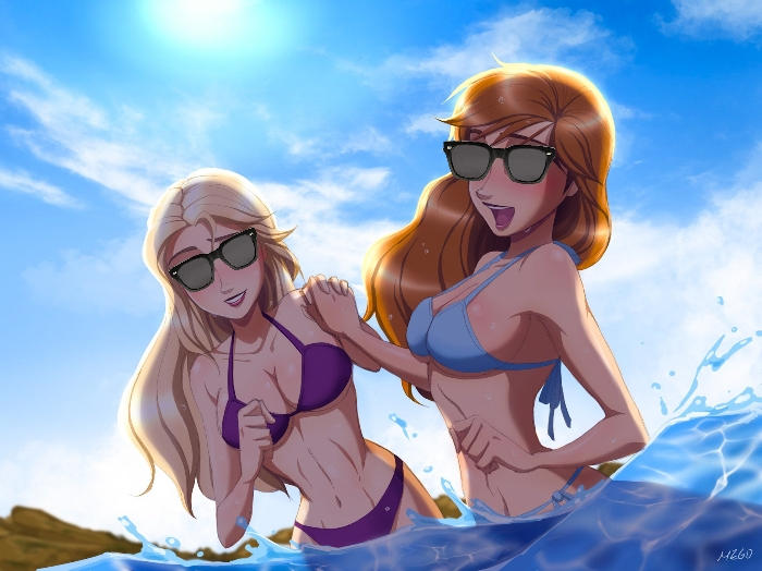 Elsa And Anna In Bikinis With Sunglasses 3 By Dyneal On Deviantart