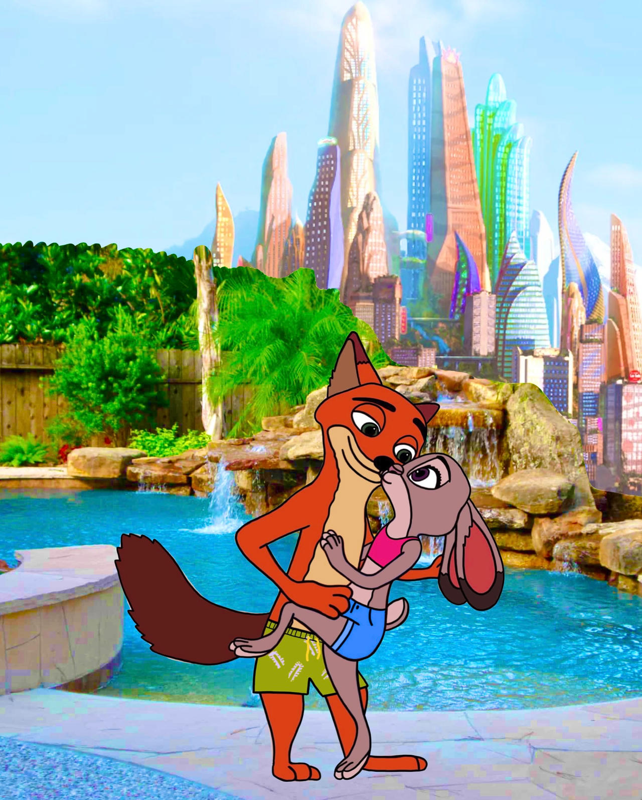 Judy Hopps And Nick Wilde Kissing By The Pool By Spencercicotte On Deviantart