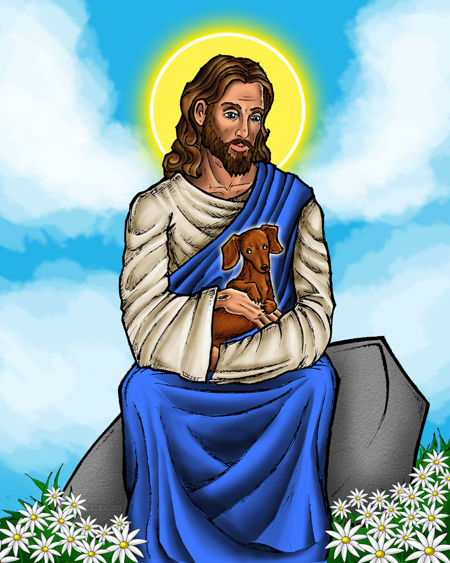 Jesus with Dachshund by TestingPointDesign on DeviantArt