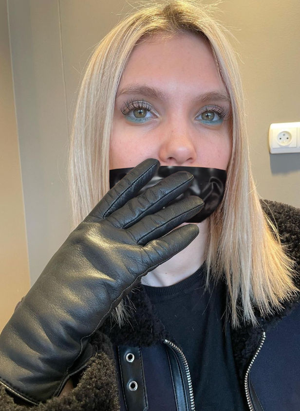 Tape Gagged Girl Leather Gloves By Avexco On Deviantart