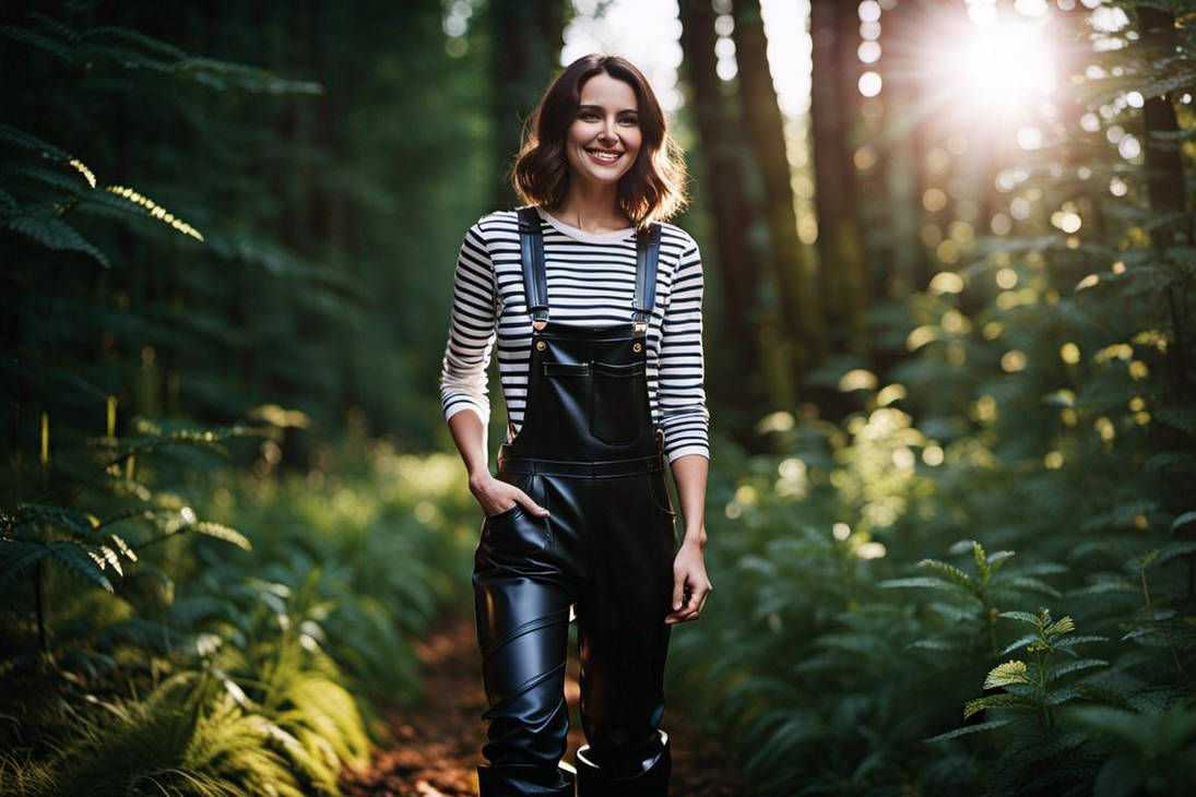 Female Brunette Smiling Rubber Dungarees Rubber By Hikes49 On Deviantart