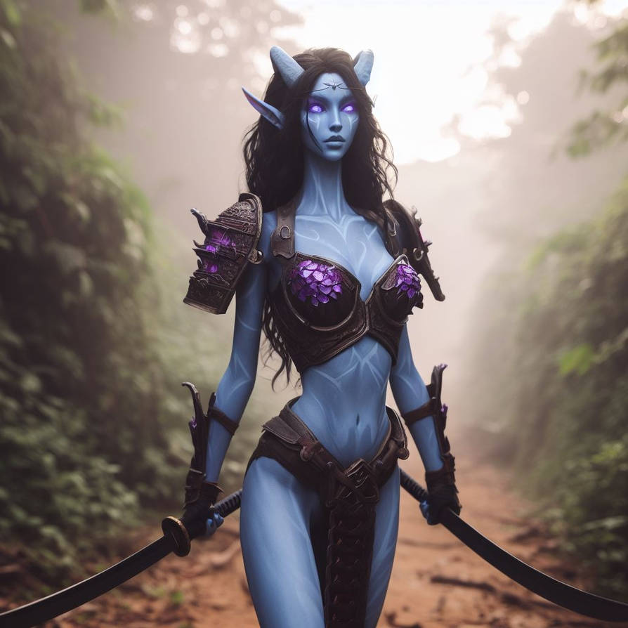 Female Draenei Warrior Dualwielding Katana Blades By Larodartv On