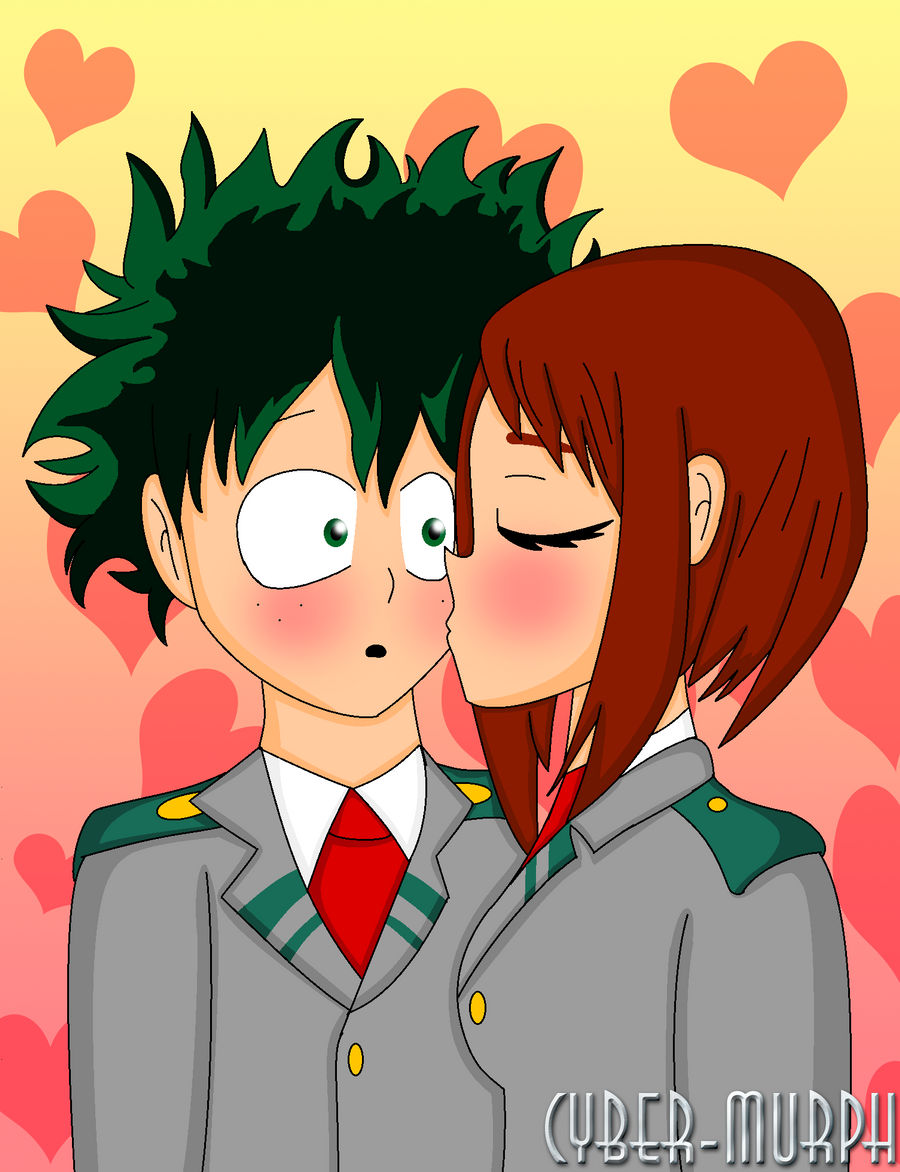 Deku X Ochako Kiss On The Cheek By Cyber Murph On Deviantart