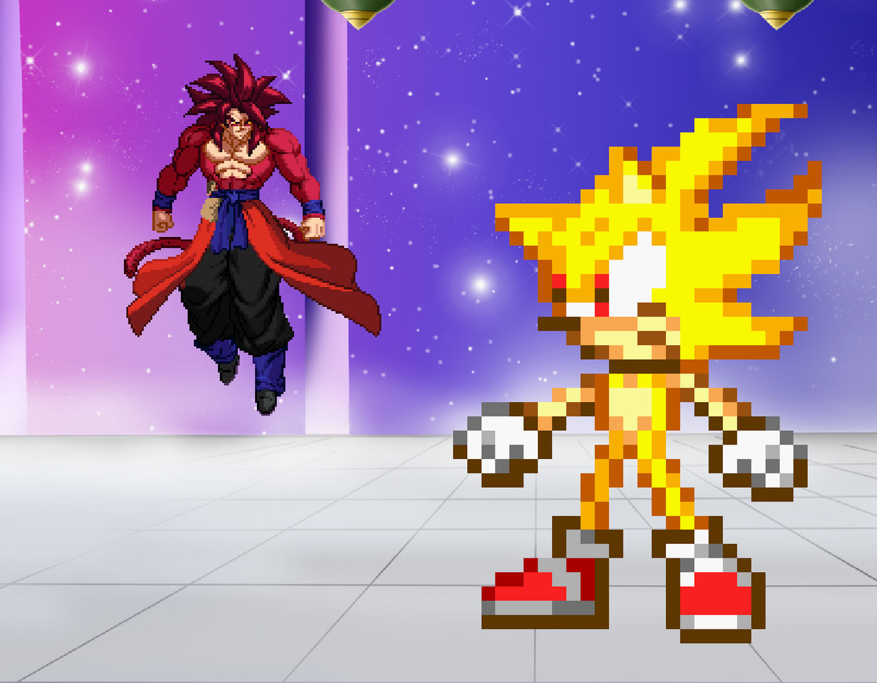 Goku Xeno SSJ4 LB Vs SUPER Sonic Archie by 8hig on DeviantArt Goku Xeno SSJ4 LB Vs SUPER Sonic Archie by 8hig on DeviantArt