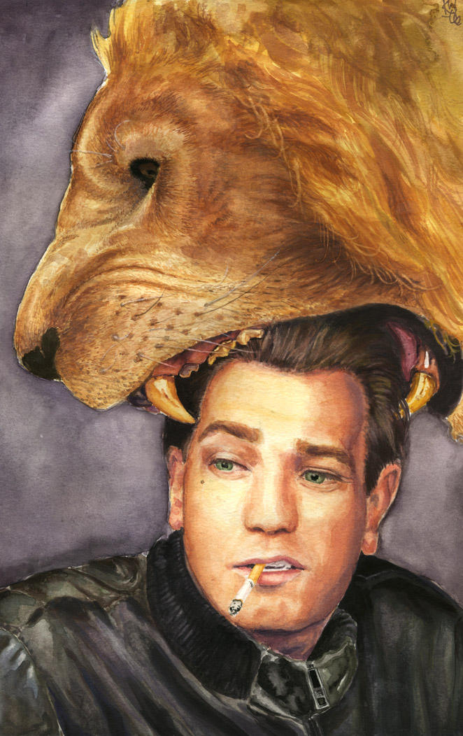 A lion biting Ewan's head by katie8787 on DeviantArt