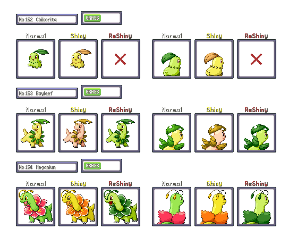Shiny Recolour Chikorita Line Gen 3 By Shinydexproject On Deviantart