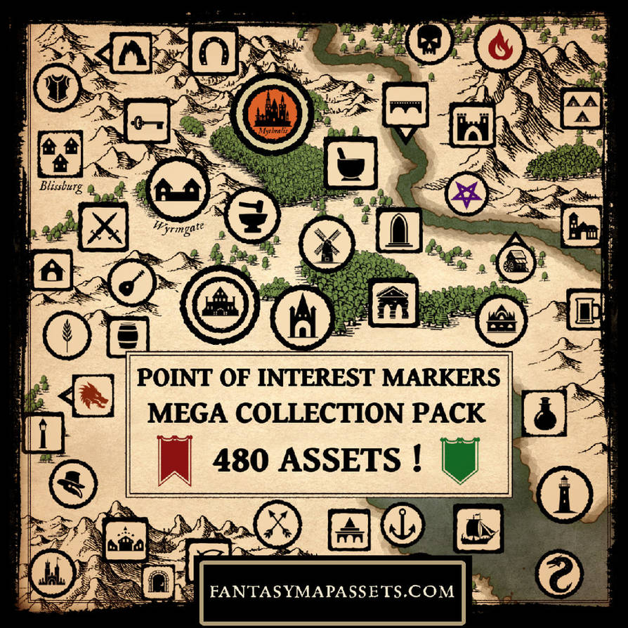 Landmarks And Markers Vintage Fantasy Map Assets By Atypikk01 On Deviantart