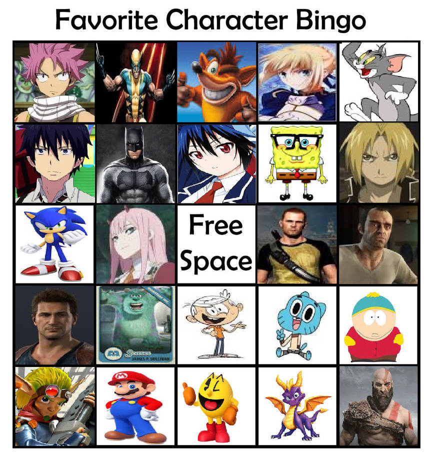 My favorite character bingo by hicbar on DeviantArt My favorite character bingo by hicbar on DeviantArt