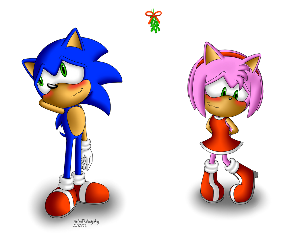 Sonic And Amy Standing Under The Mistletoe By Stefanthehedgehog On Deviantart