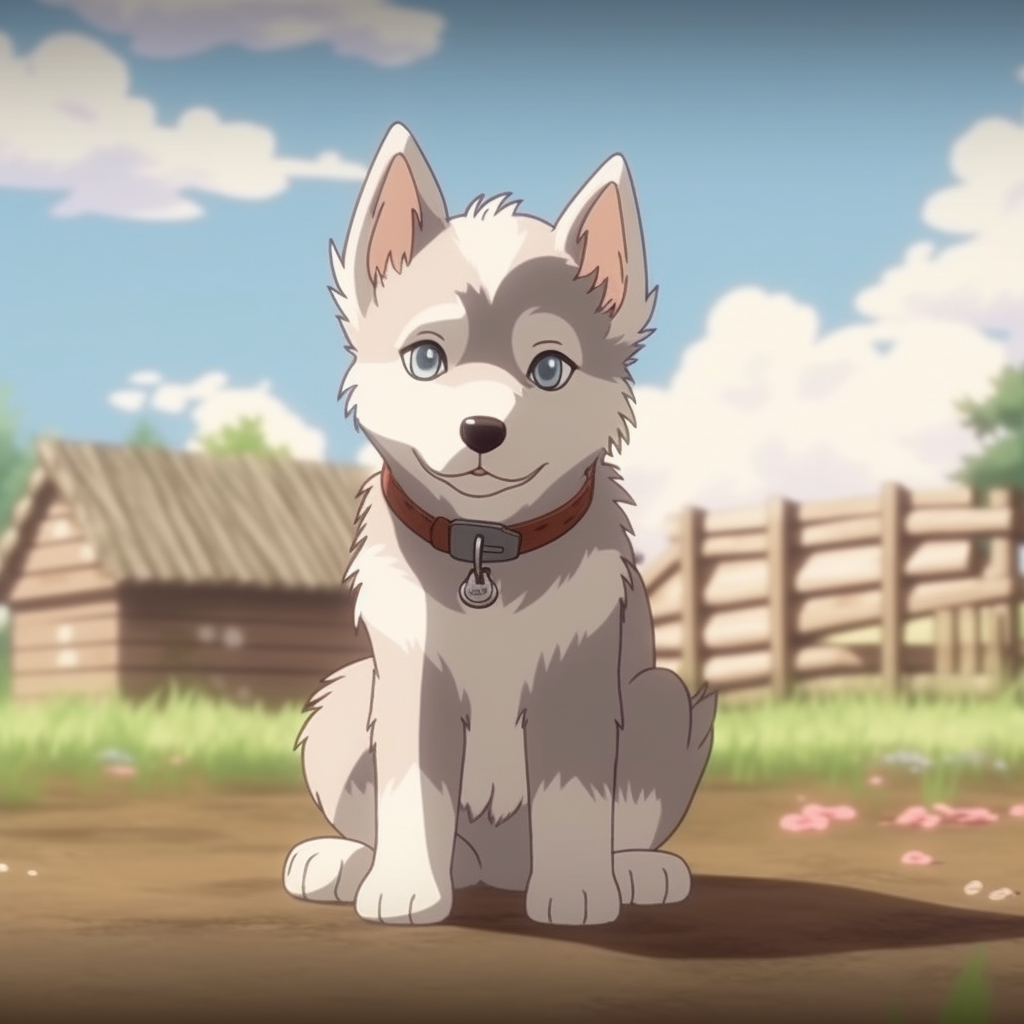 Anime Husky Puppy Poster Cute Husky Puppy Howling Muurposter anime-husky-puppy-poster-cute-husky-puppy-howling-muurposter
