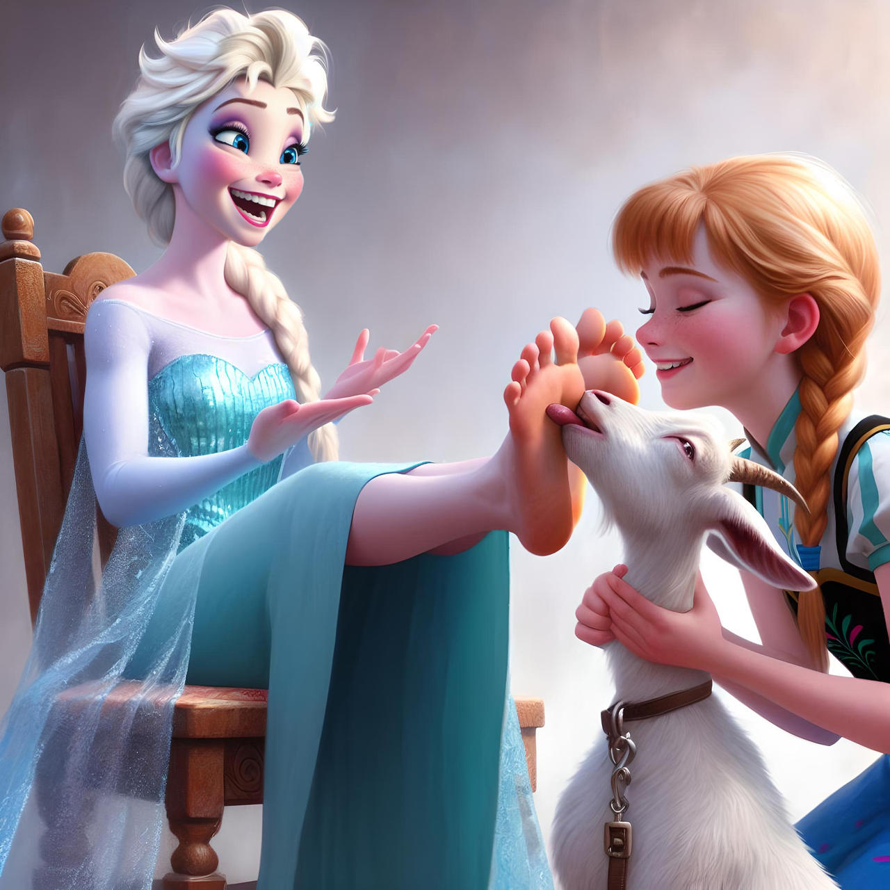 Anna Tickles Elsa With A Goat By Dalbrad On Deviantart