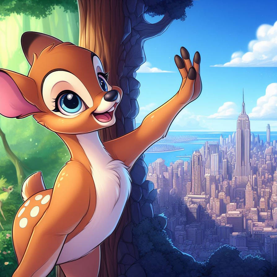 Bambi Waving In A Half Forest Half City Anthro By Penguindareangel12