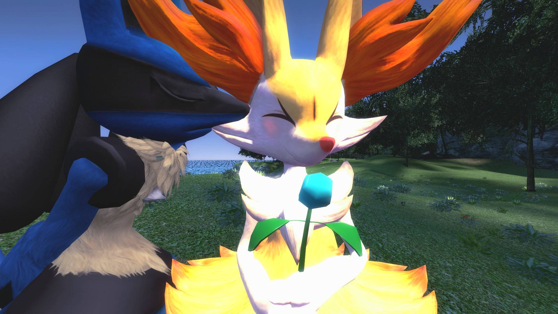 Lucario Gives Braixen A Flower By Sonicx804 On Deviantart