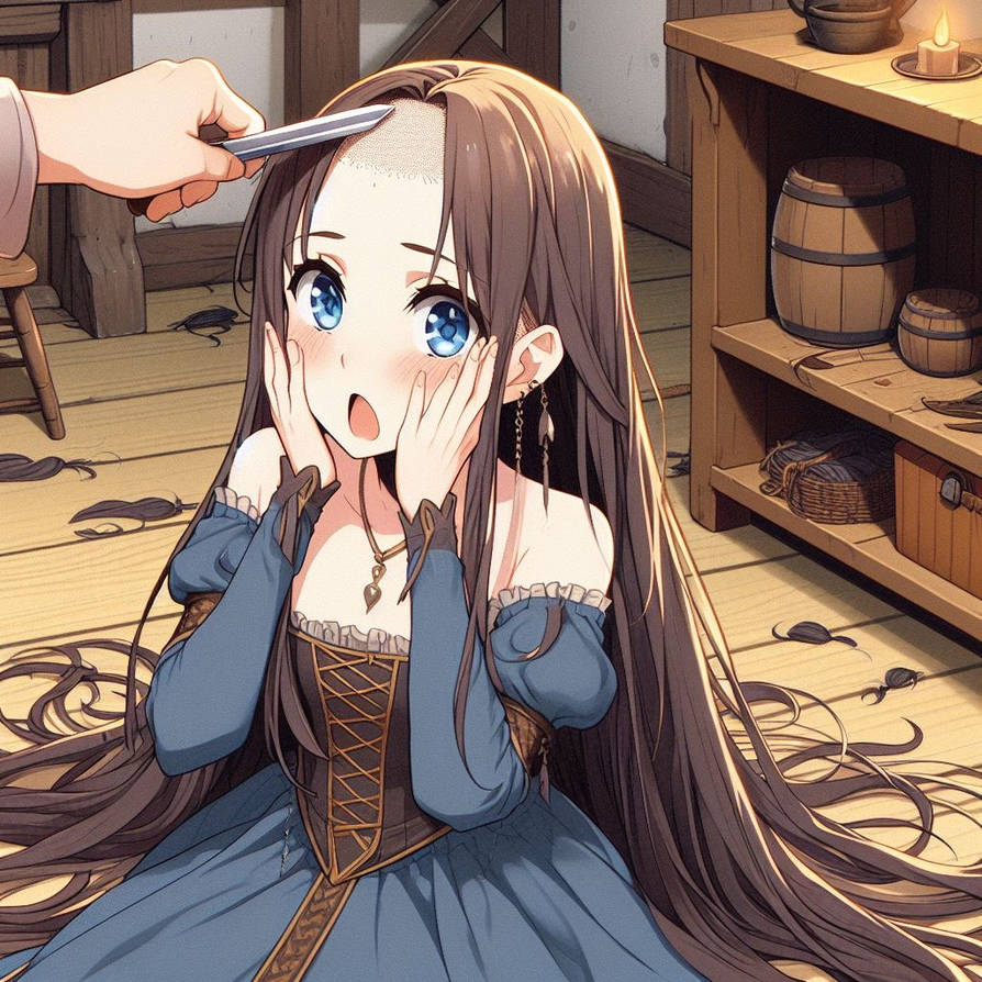 Anime Maiden Has Her Long Hair Shaved With A Razor By Cringemeister3 On