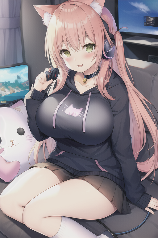 Pink Haired Gamer Neko By Ilsddb95 On Deviantart