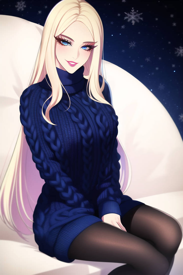 Blue Cable Knit Sweater Dress Long Blonde Hair B By Varm209 On Deviantart
