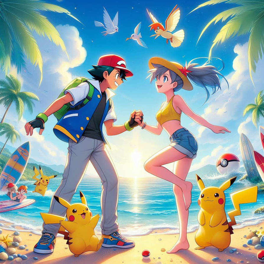 Ash And Misty Having Fun On The Beach 4 By Mjproart On Deviantart