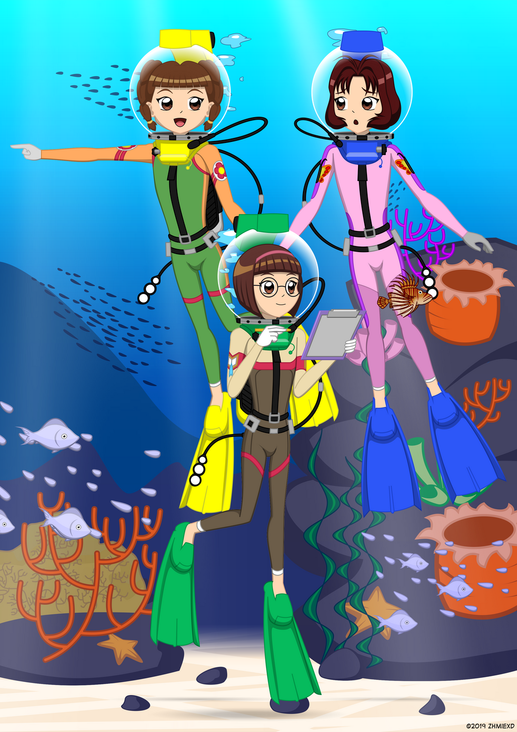 Commission Ccs Chiharu And Friends Fun Dive By Zhmiexd On Deviantart