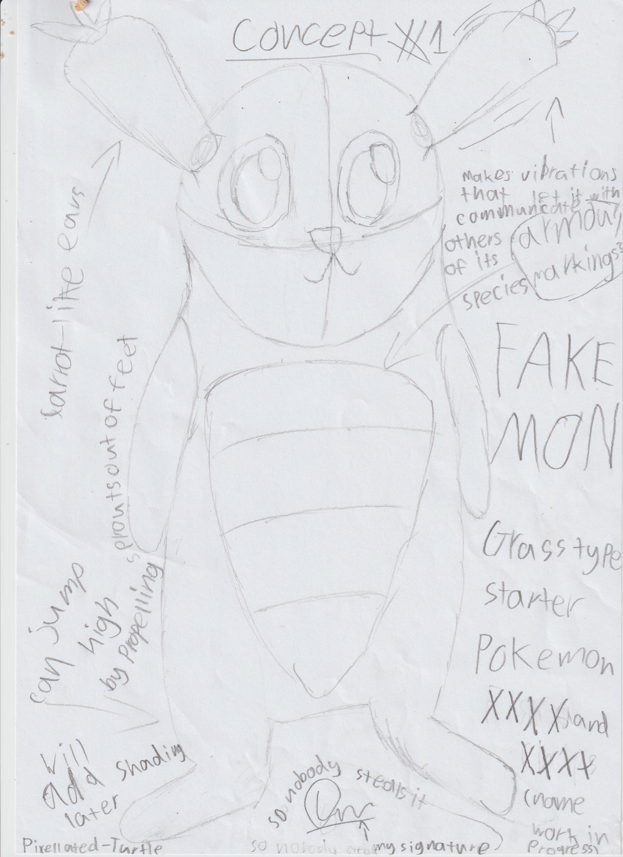 Fakemon Concept Sketch 1 Grass Type Starter By Pixellated Turtle On Deviantart
