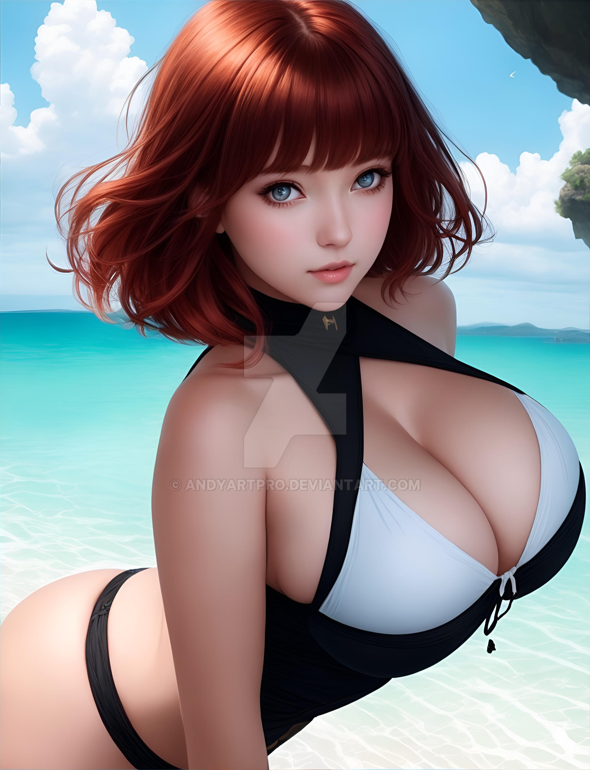 Sexy Woman With Blue Eyes And Short Red Hair With By Andyartpro On Deviantart