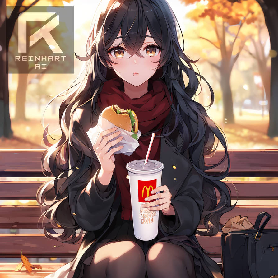Girl Sitting On A Park Bench Enjoying Mcd Meal By Reinhartai On Deviantart