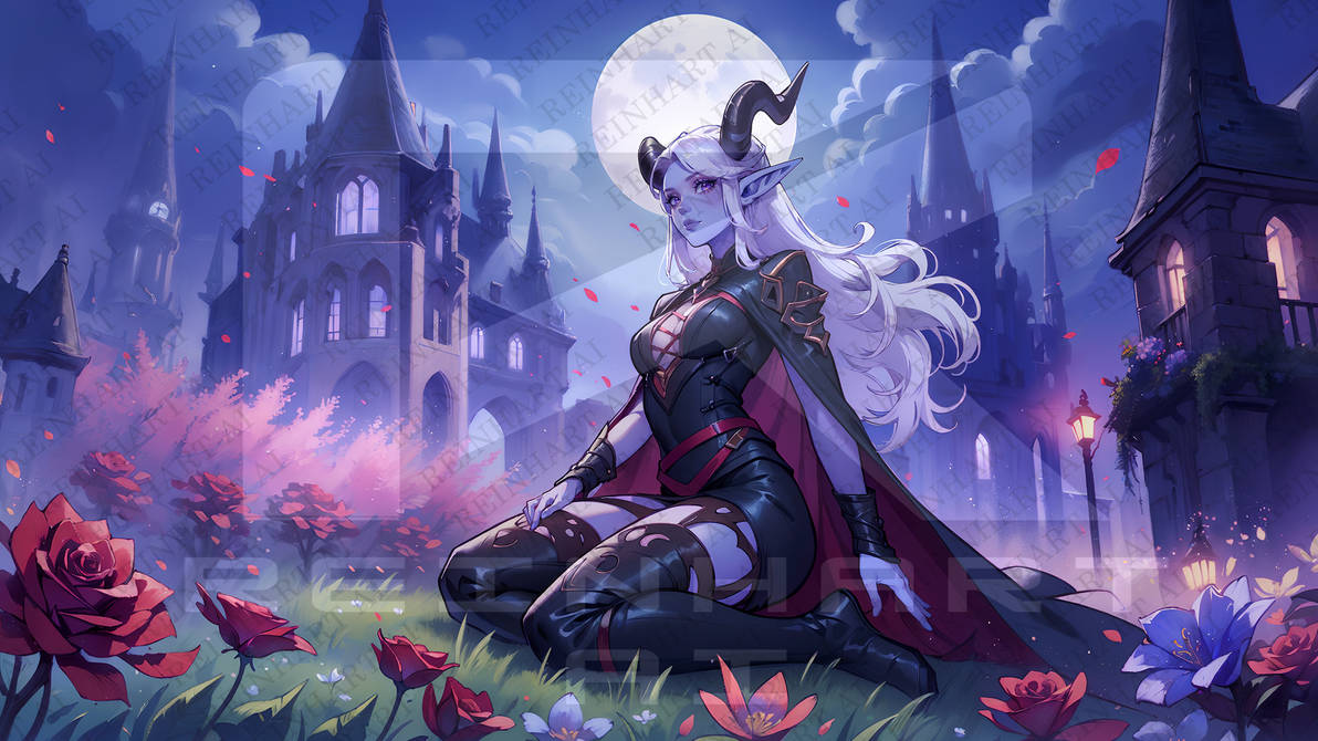 Tiefling Girl Under The Moonlight Garden By Reinhartai On Deviantart