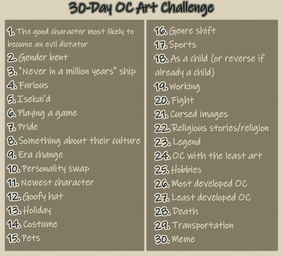 30 Day OC Art Challenge by AffableDragon on DeviantArt 30 Day OC Art Challenge by AffableDragon on DeviantArt