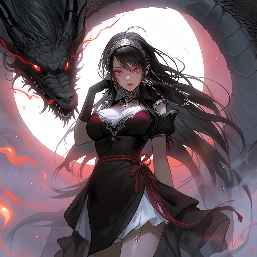 Anime Girl In A Maid Dress Next To A Dragon By Amenale On Deviantart