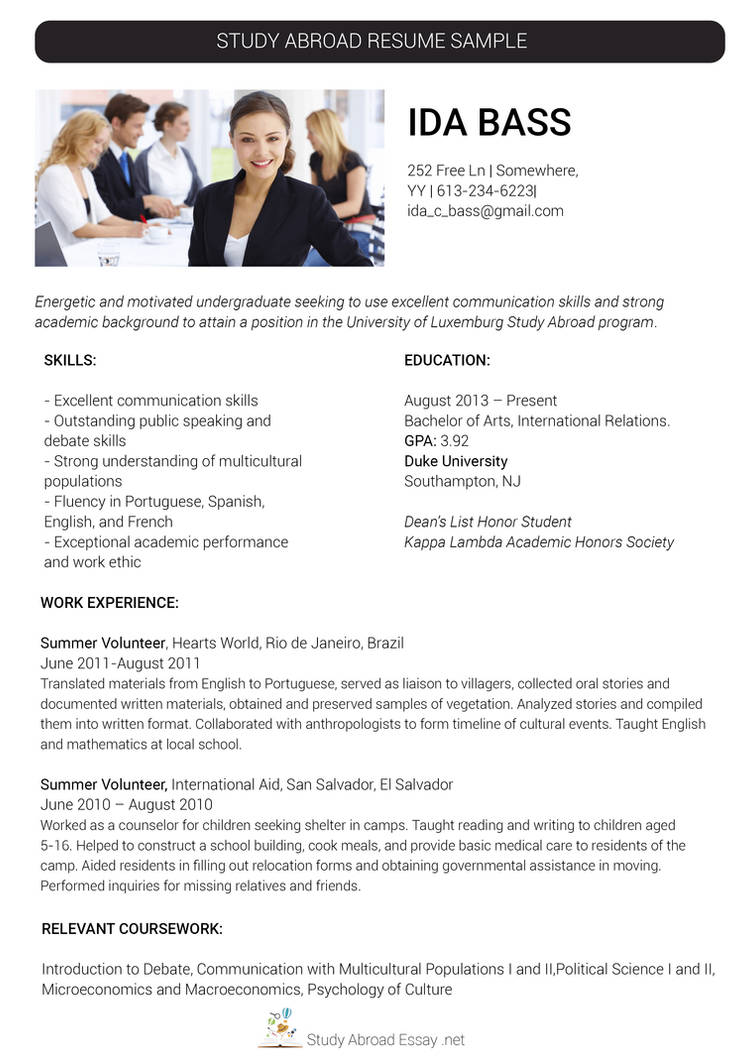 Study Abroad Resume Sample by StudyAbroadSamples on DeviantArt Study Abroad Resume Sample by StudyAbroadSamples on DeviantArt