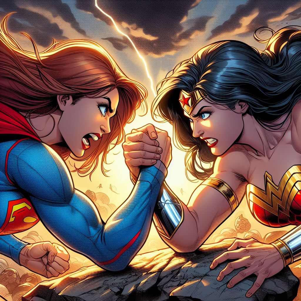 Supergirl Vs Wonder Woman Arm Wrestling By Zzzz321 On Deviantart