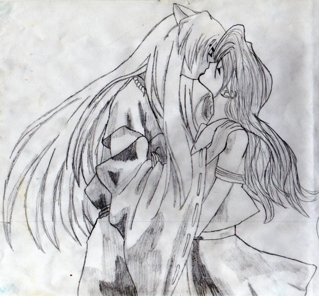 Inuyasha And Kagome Kissing By Nephilimlunaray On Deviantart