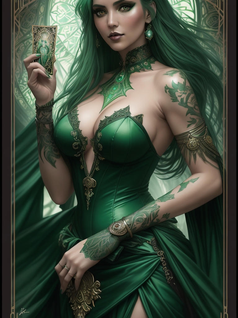 Tarot Card Strength Beautiful Sexy Woman Green 1 By Arrojado On Deviantart
