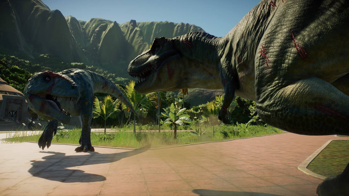 Fall Of Jurassic Park T Rex Vs Giga Final Battle By Sideswipe217 On Deviantart