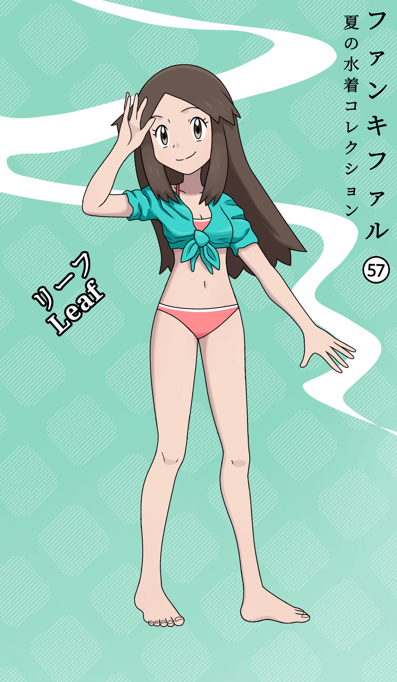 Comm Pokemon Trainer Leaf Swimsuit Version By Fankifalu On Deviantart