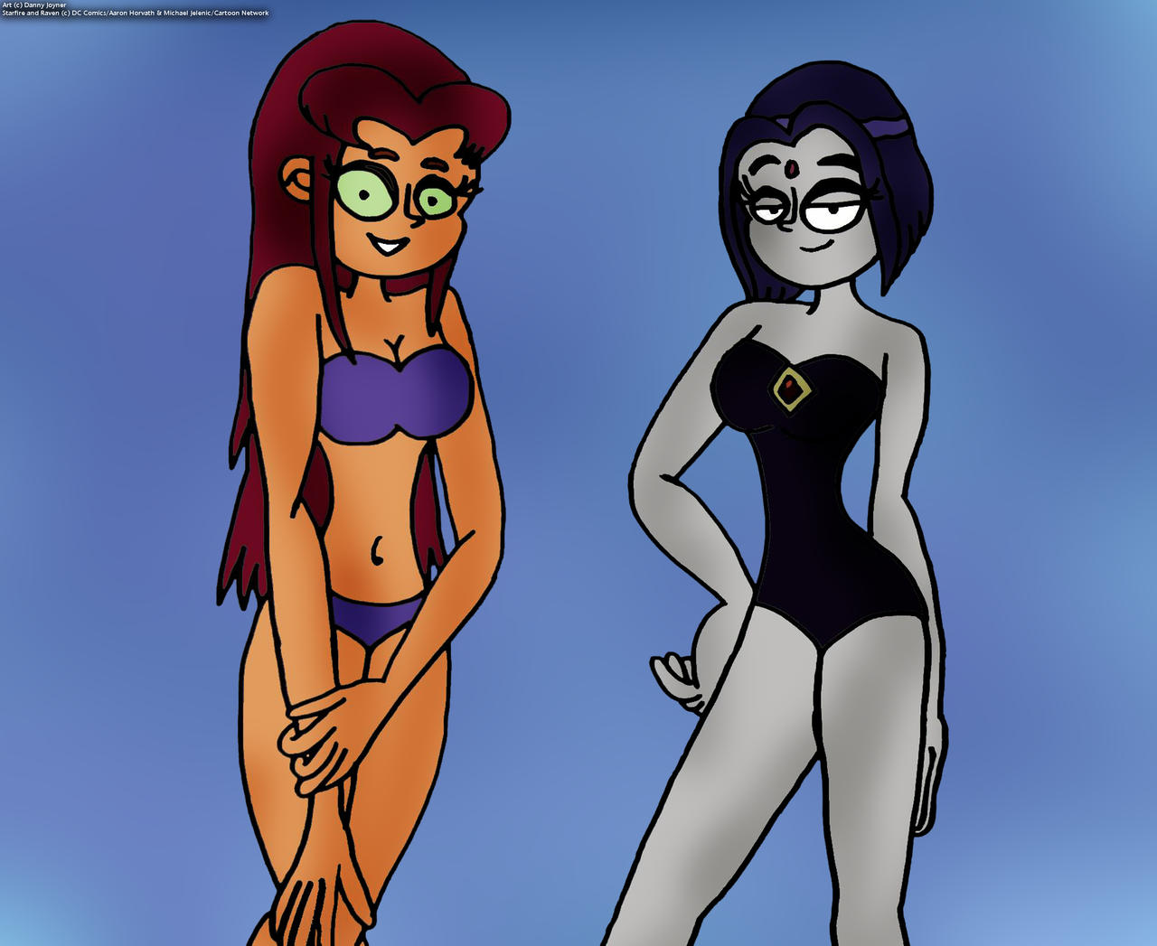 Starfire And Raven In Their Bikini Outfits By Rdj1995 On Deviantart