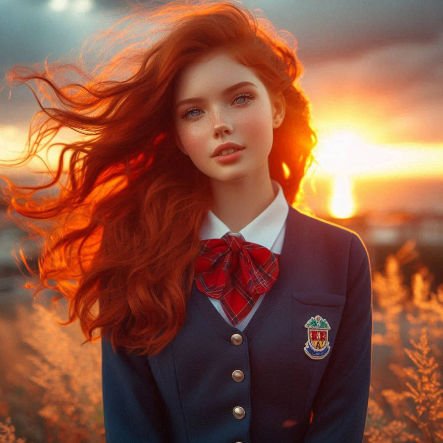 Magical Sunset With Redhead Anime Gir By 20redfox On Deviantart