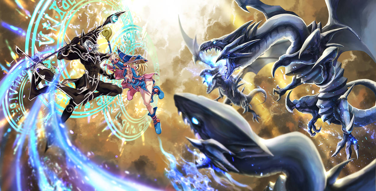 Dark Magician And Dark Magician Girl Vs Blue Eyes By Marth951 On Deviantart