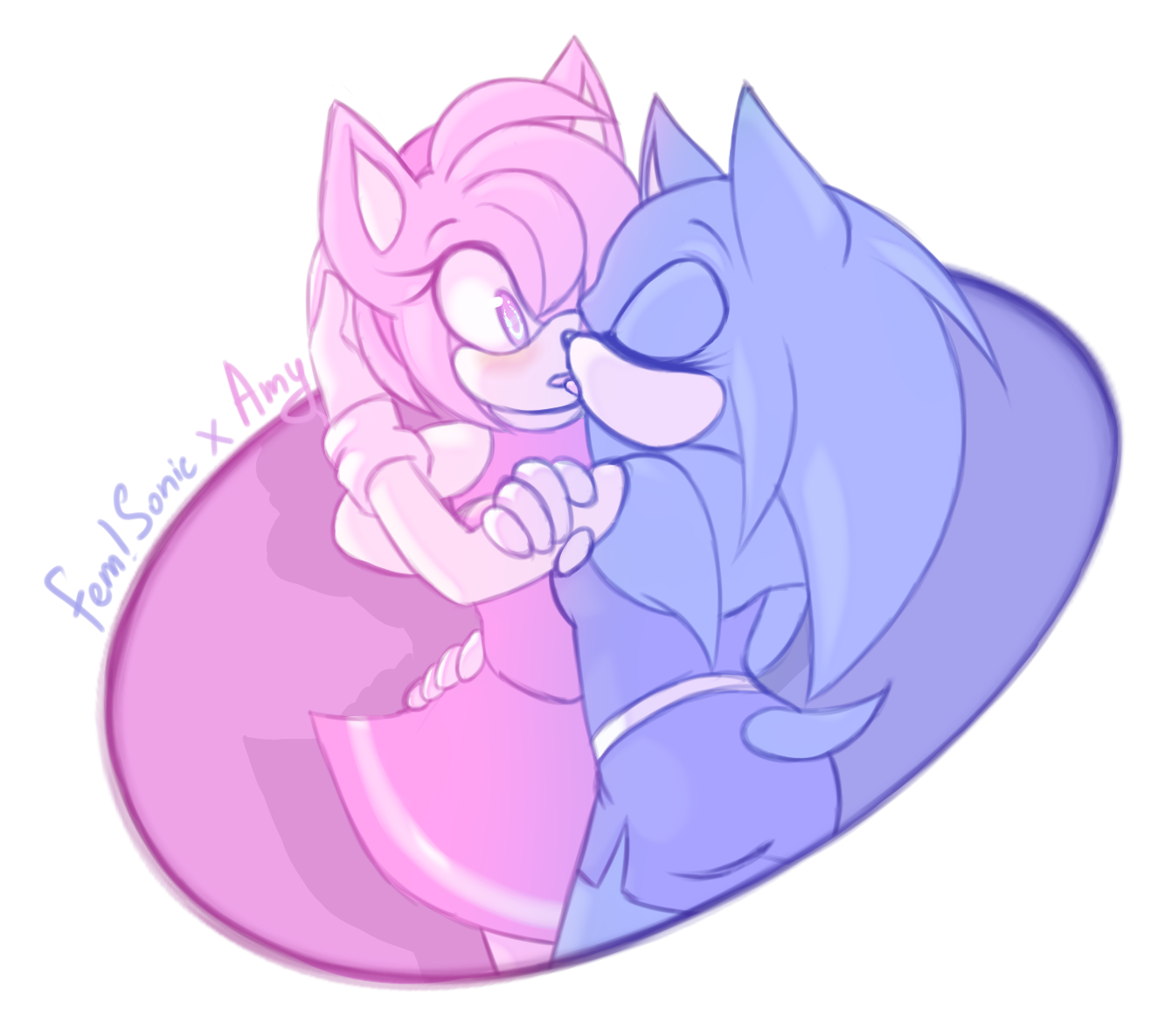 Fem Sonic Kissing Amy By Mintch0c0late By Laqb On Deviantart