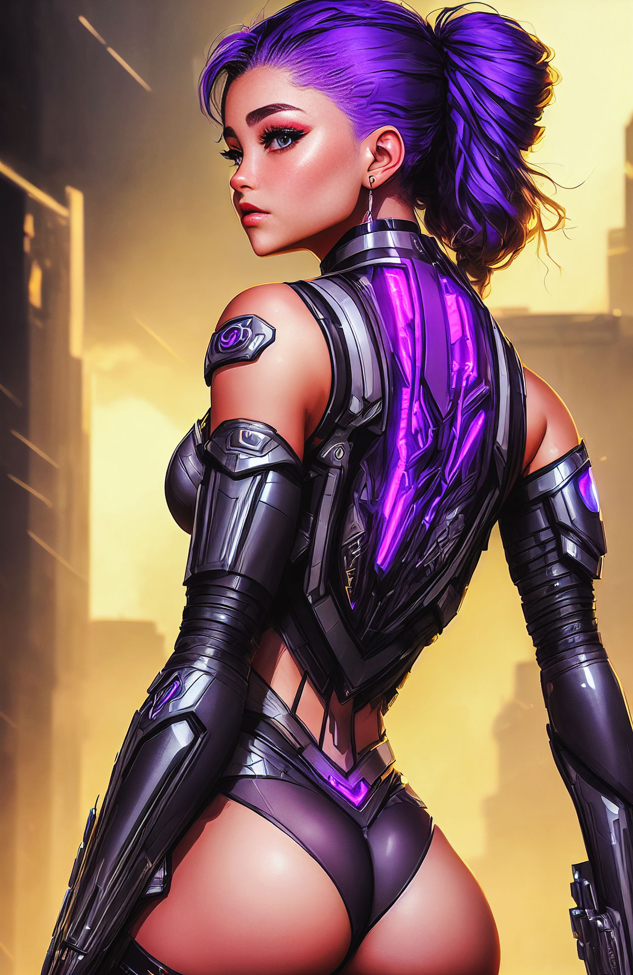 Purple Haired Cyberpunk Woman Ai Generated By Rocketmobster On Deviantart